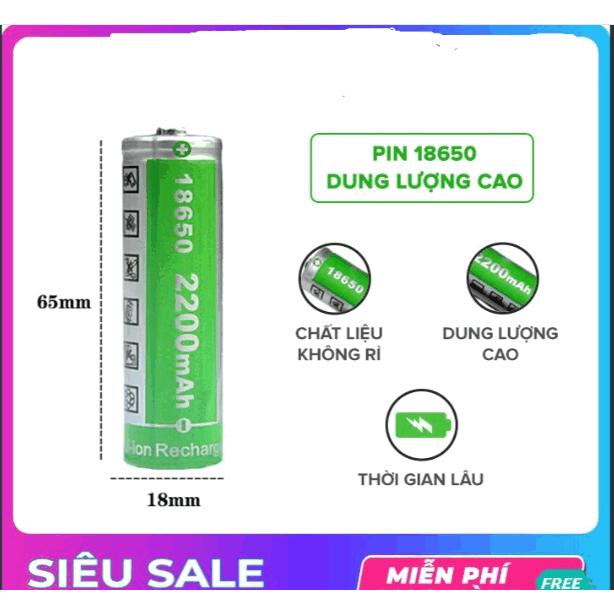 Cell Pin 18650 2200mah SIÊU BỀN dung lượng chuẩn dùng cho quạt MINI đèn ...