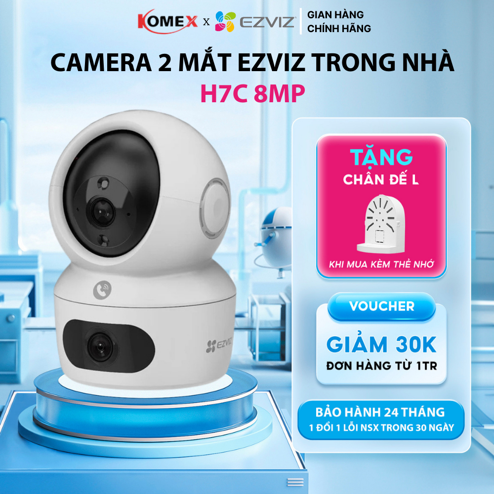 Camera wifi EZVIZ 2 mắt trong nhà H7C 8MP đàm thoại 2 chiều, nút gọi ...