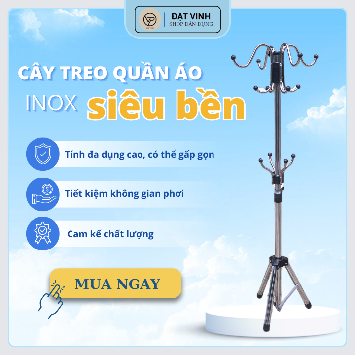 Cây Treo Quần Áo Inox Móc Đôi Cây Treo Đồ Chịu Tải 35KG Thiết Kế Thông Minh Đa Năng Treo Đồ Tiện ...