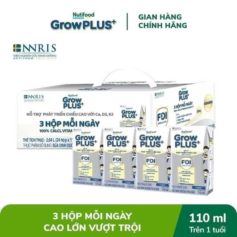 Grow plus bạc vàng sữa bột pha sẵn 110ml 1 thùng 24 hộp Nutifood Cao Lớn Tăng cân Vượt Trội date ...