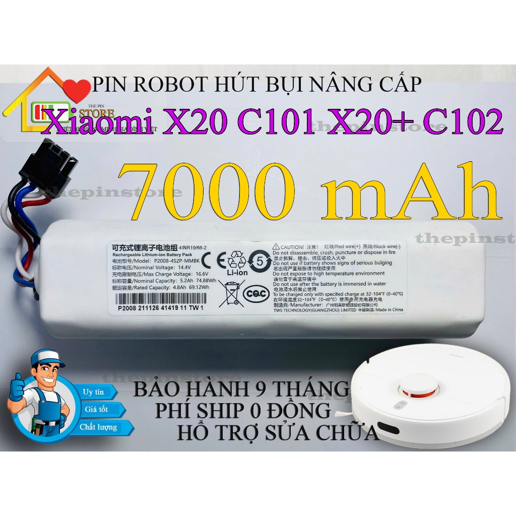 PIN ROBOT HÚT BỤI NÂNG CẤP XIAOMI X20 C101 X20+ C102 BẢO HÀNH 9 THÁNG DUNG LƯỢNG 7000 MAH ...