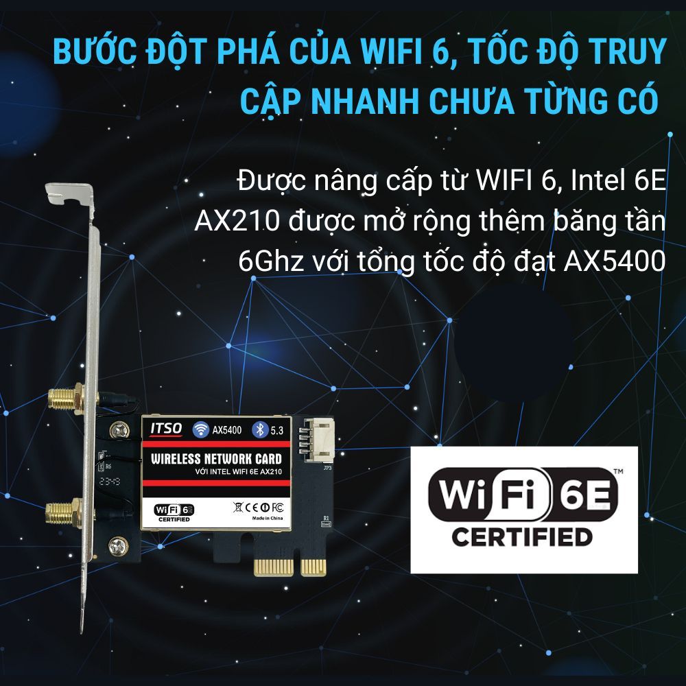 Card WIFI 6E dùng chip Intel AX210 khe cắm PCI dùng cho máy bàn ...