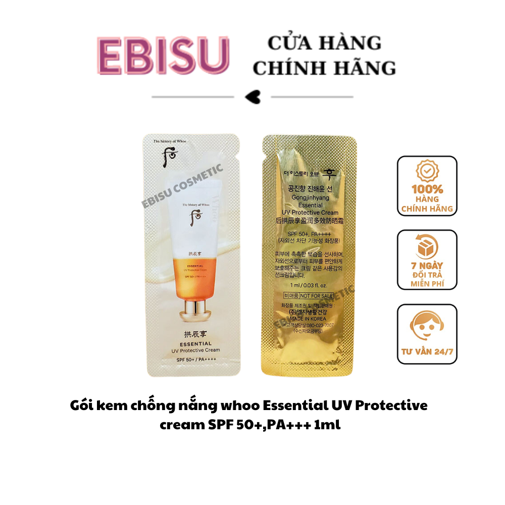 Gói kem chống nắng whoo Essential UV Protective cream SPF 50+,PA+++ 1ml_𝐄𝐁𝐈𝐒𝐔 𝐂𝐎𝐒𝐌𝐄𝐓𝐈𝐂𝐒 | Shopee ...