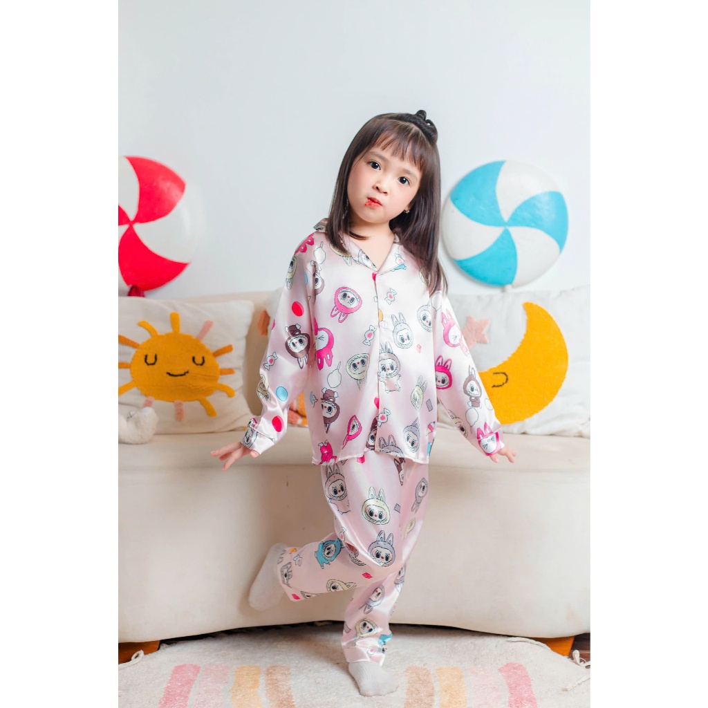 Đồ Ngủ Labubu Cho Bé, Đồ Bộ Pijama Labubu Cho Bé Gái Chất Lụa In Hình ...