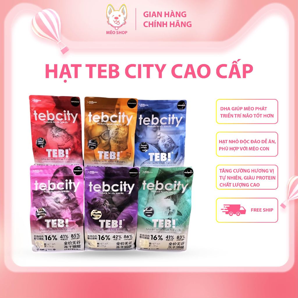 Hạt TEB City Cao Cấp Cho Mèo Mix Topping Thịt Sấy, Grain Free Nhiều Vị ...