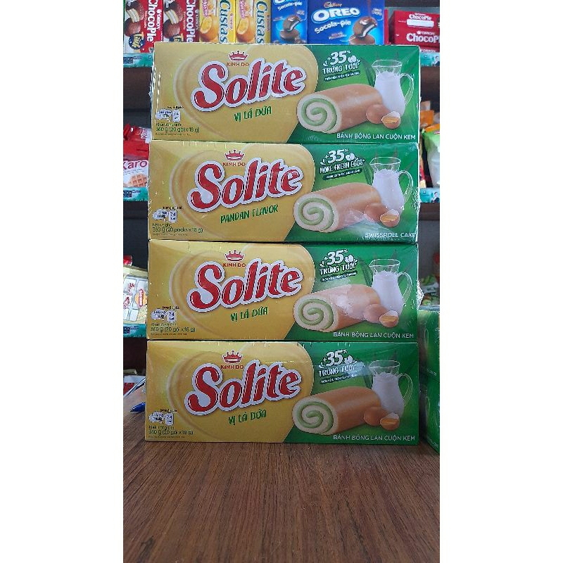BÁNH BÔNG LAN CUỘN KEM SOLITE KINH ĐÔ VỊ LÁ DỨA/ HỘP 180G VÀ HỘP 360G ...