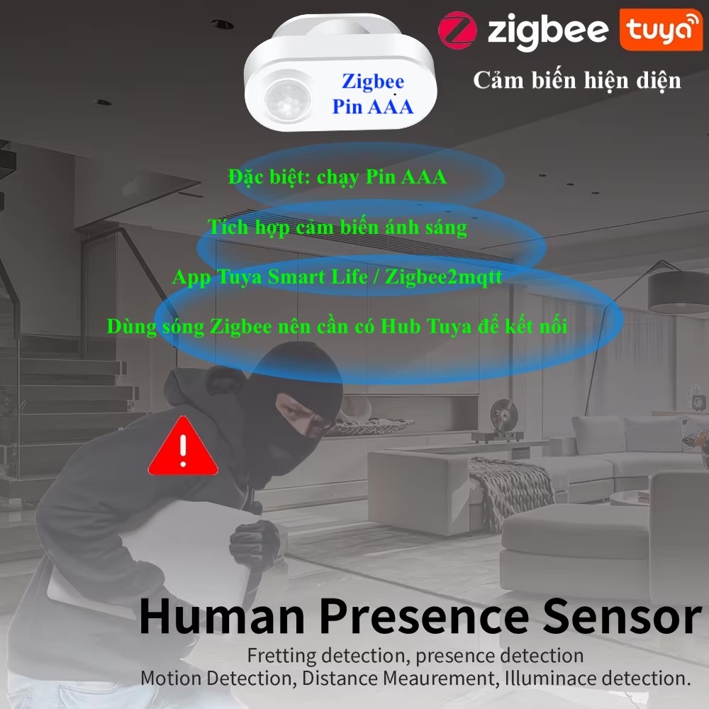 Cảm biến hiện diện Wifi/ Zigbee, App Tuya Smart Life/ Home Assistant ...