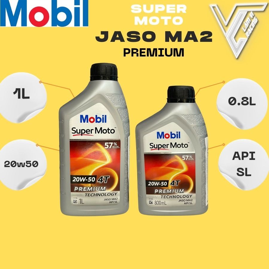 Mobil Super Moto 20w50 API SL dành cho xe số dung tích 08L và 1L made in singapore | Shopee Việt Nam