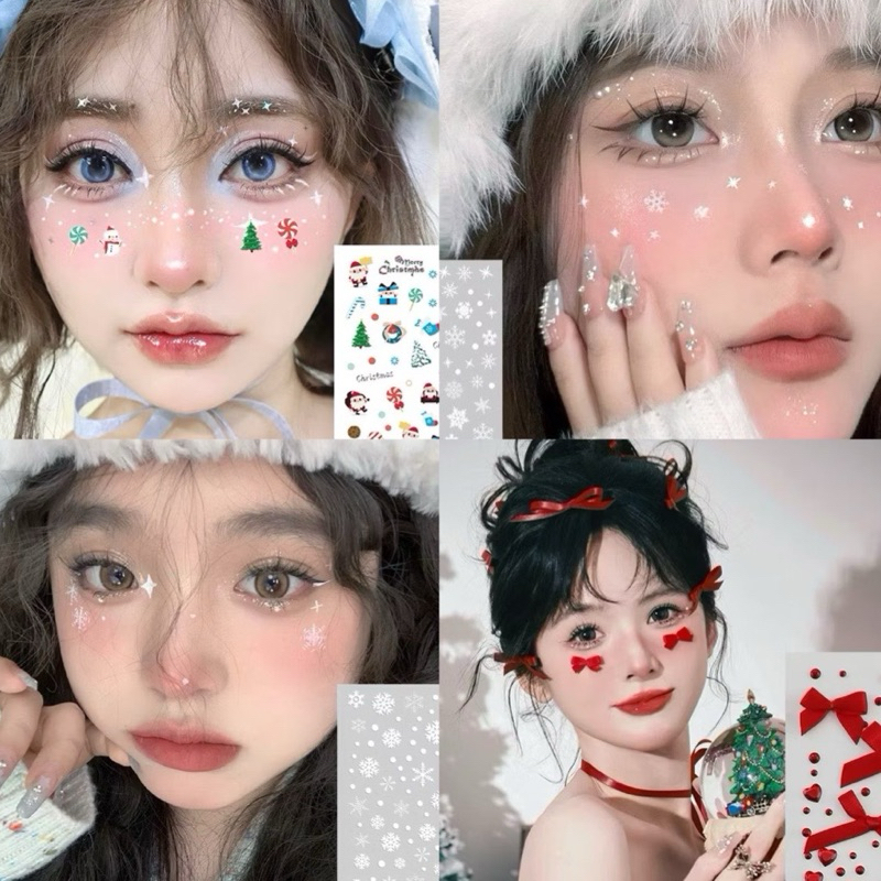 Hình dán Noel giáng sinh sticker make up dán mặt có sẵn keo, phụ kiện ...