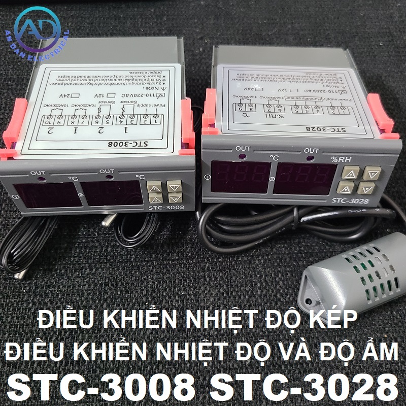 Bộ điều khiển độ ẩm nhiệt độ với đầu dò kép STC-3008 STC-3028, Cảm Biến Nhiệt Độ Kép STC ...