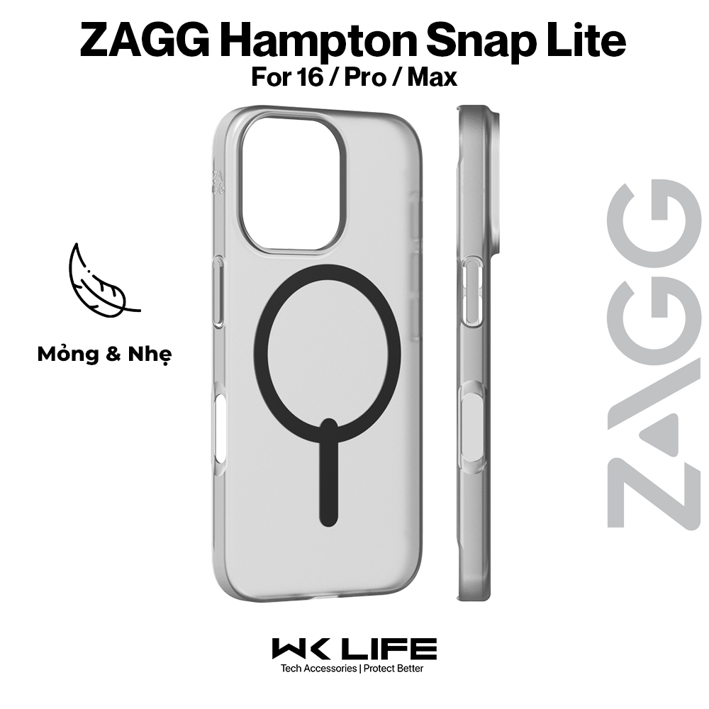 Ốp lưng siêu mỏng 16 Pro / Max ZAGG Essentials Hampton Snap Lite nhám ...