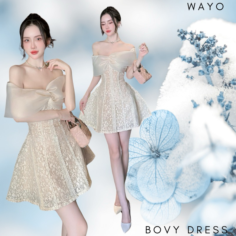 [Bovy Dress] Đầm WAYO thiết kế trễ vai ren hoa phối voan cao cấp dự ...