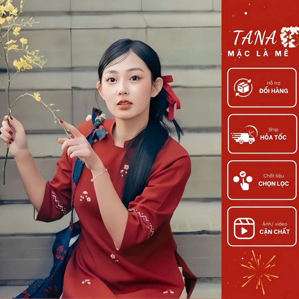 Áo dài cách tân nữ tay lỡ thêu hoa Tết 2025 , áo dài nilen form rộng ...