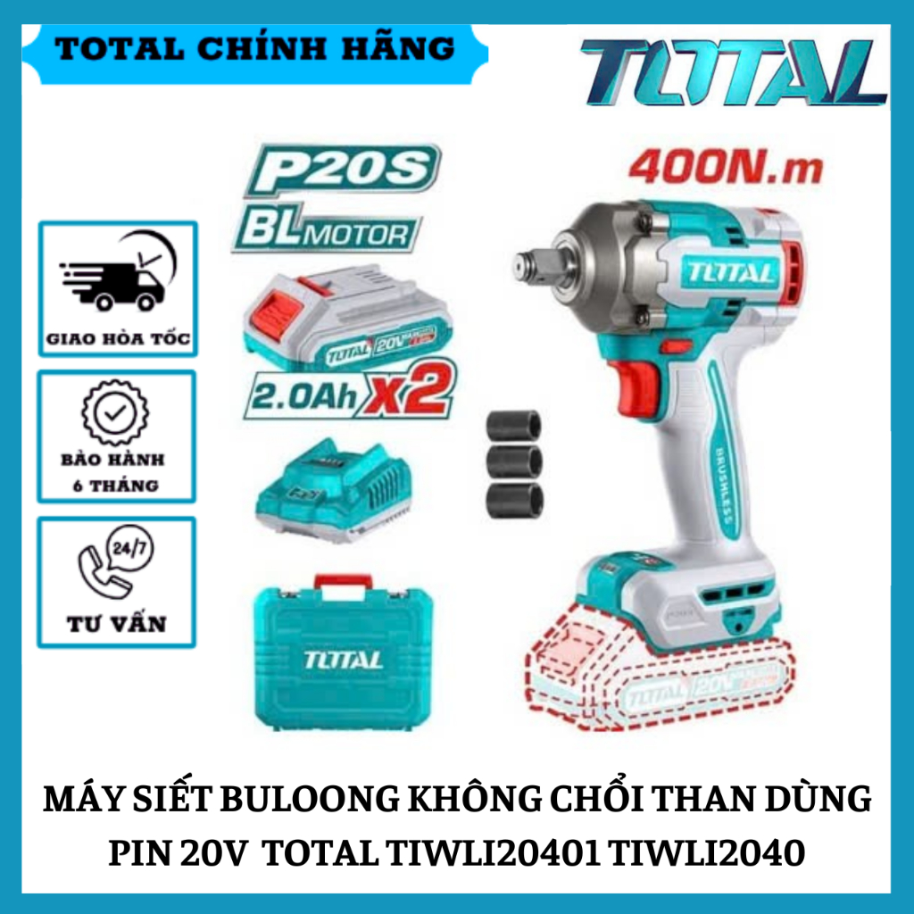 Máy siết buloong không chổi than dung pin 20V TOTAL TIWLI2040 TIWLI20401 hàng chính hãng ...