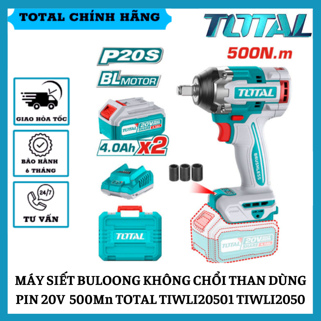 Máy siết buloong 500Mn không chổi than dùng pin 20V TOTAL TIWLI2050 ...