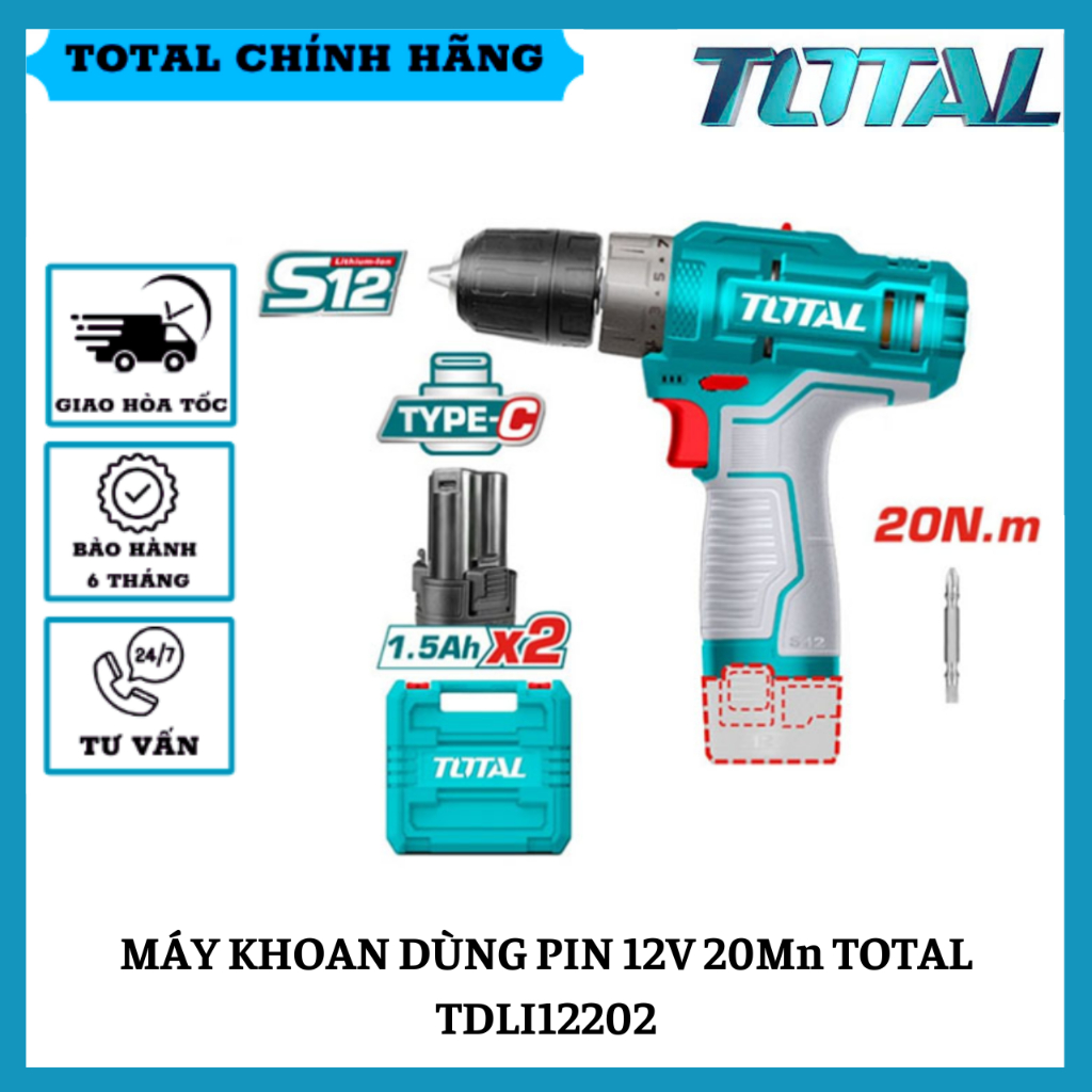 Máy khoan dùng pin Lithiumion 12V TOTAL TDLI12202 hàng chính hãng ...