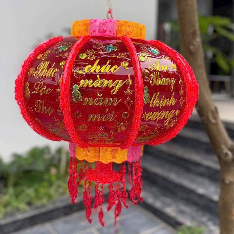 Size 100phân) Đèn lồng điện, cầu điện 3D có đèn led xoay 360 trang trí nhà, trang trí tết noel ...