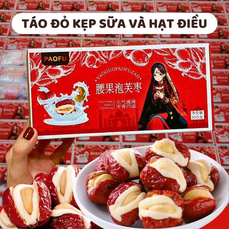 Kẹo Táo Đỏ Kẹp Sữa Nhân Hạt Điều PAOFU Thơm Dẻo Bùi Bùi JULIA STORE ...