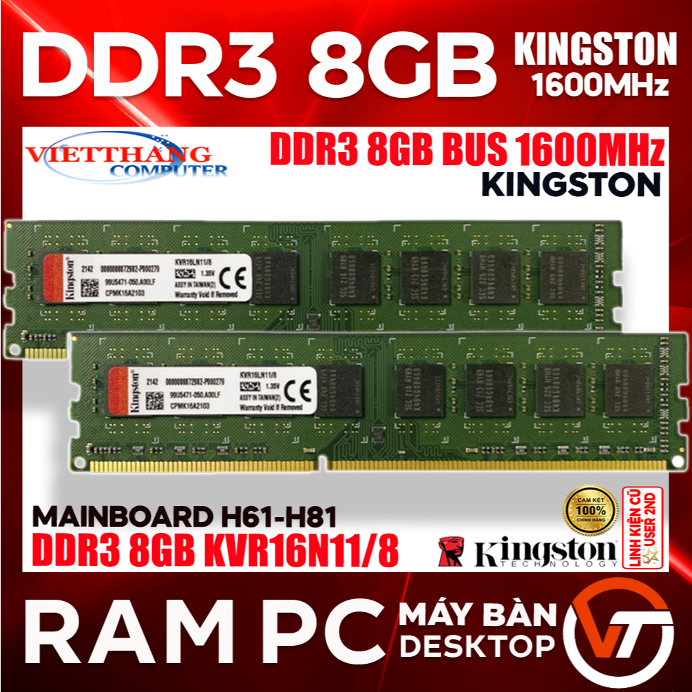 Ram Máy Tính Kingston KVR16N11/8 8GB DDR3 Bus 1600MHz Tháo máy đồng bộ ...