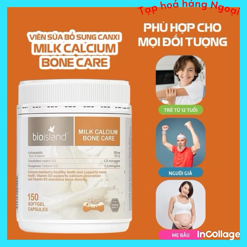 Viên uống bổ sung canxi BioIsland Milk Calcium Bone Care Úc 150 viên | Shopee Việt Nam