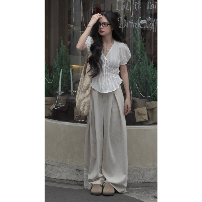 [SMOR.VN] Quần linen ống rộng THAIMAI | Shopee Việt Nam