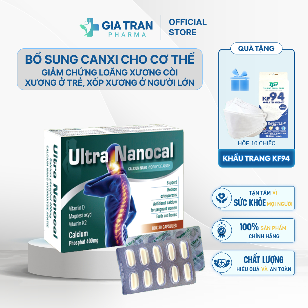 Viên uống Canxi Ultra Nanocal - Bổ sung canxi cho cơ thể làm giảm chững loãng xương (Hộp 30 viên ...