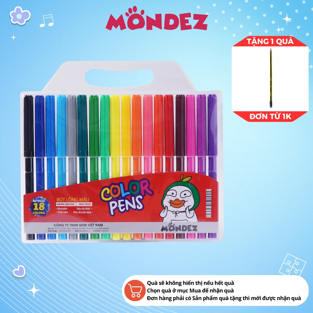 Bút Dạ Màu MONDEZ loại 18 màu, Chất Liệu Nhựa Cao Cấp, Màu Sắc Tươi ...