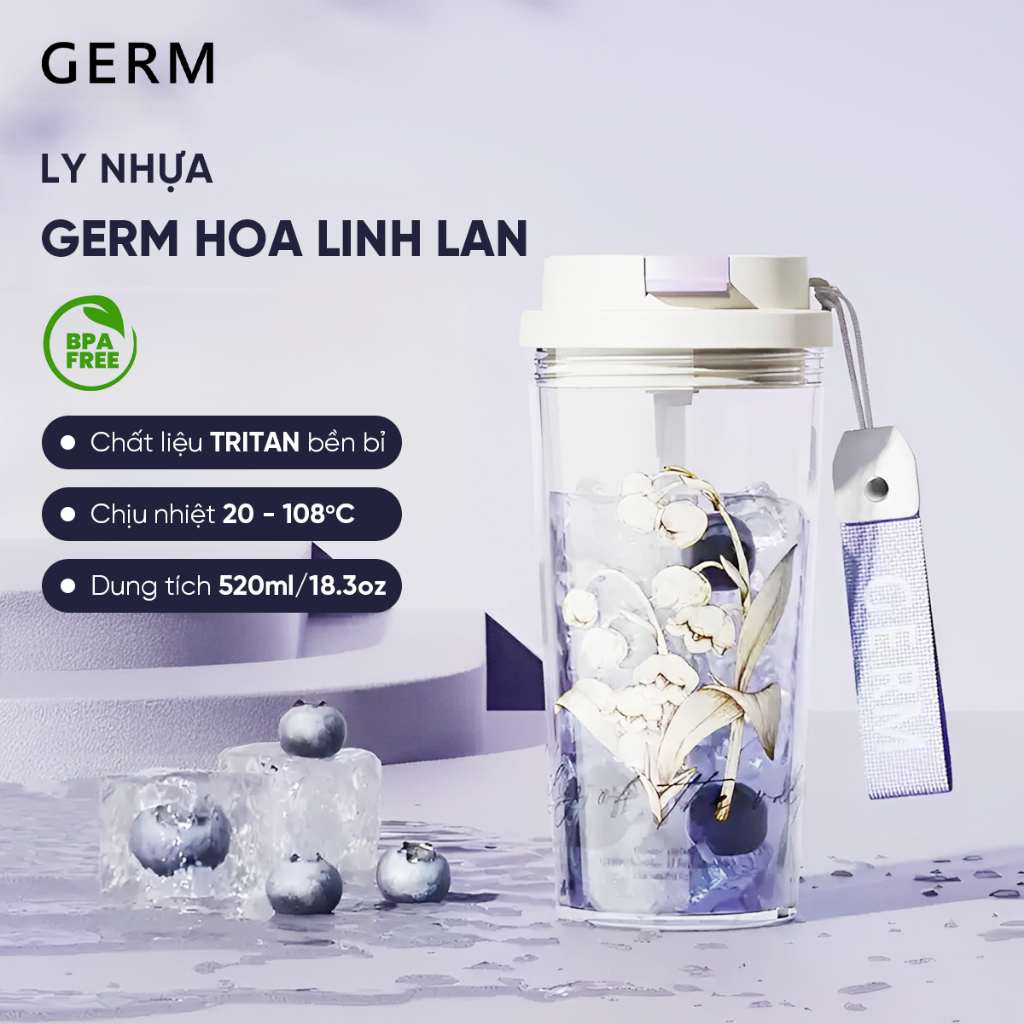 Ly Nhựa GERM Hoa Linh Lan 520ml - Nhựa Tritan Chịu Nhiệt Tốt - Kèm Ống Hút - Màu Tím, Hồng ...