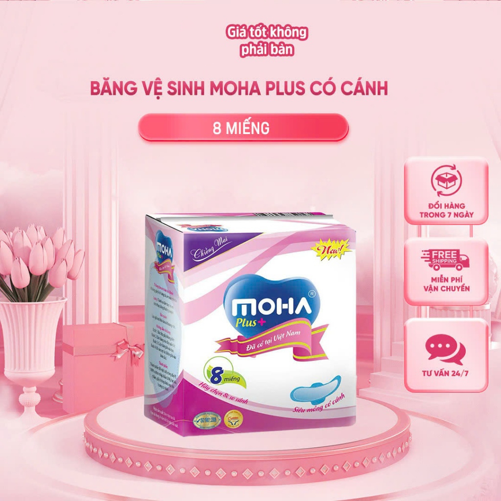 Băng vệ sinh có cánh và băng vệ sinh không cánh MOHA PLUS gói 8 miếng ...