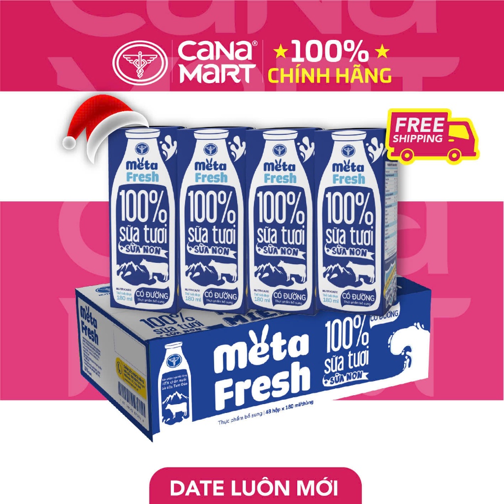 Thùng sữa tươi Nutricare Meta Fresh Có Đường sữa non tăng cường miễn ...