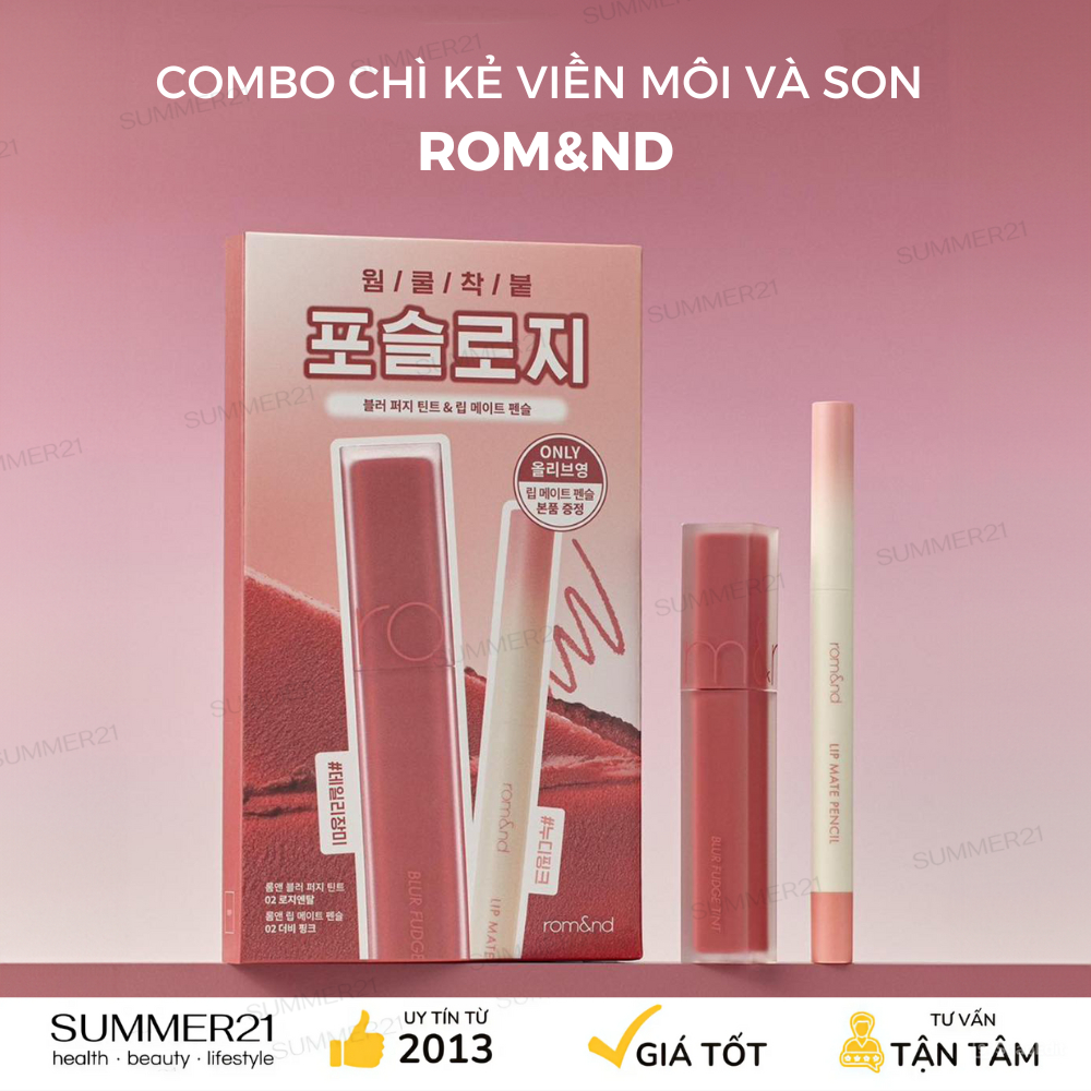 Set CHÌ KẺ VIỀN MÔI VÀ SON ROM&ND SET BLUR FUDGE TINT & LIP MATTE ...