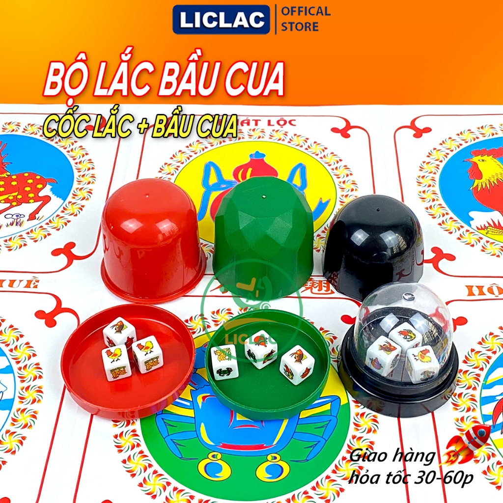 Bộ Lắc Bầu Cua gồm Cốc Lắc, Bàn Chơi, 3 Viên Bầu Cua Tôm Cá bằng nhựa ...