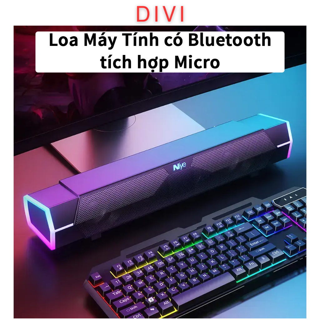 Loa máy tính Niye V18 bluetooth siêu trầm tích hợp micro soundbar decor ...