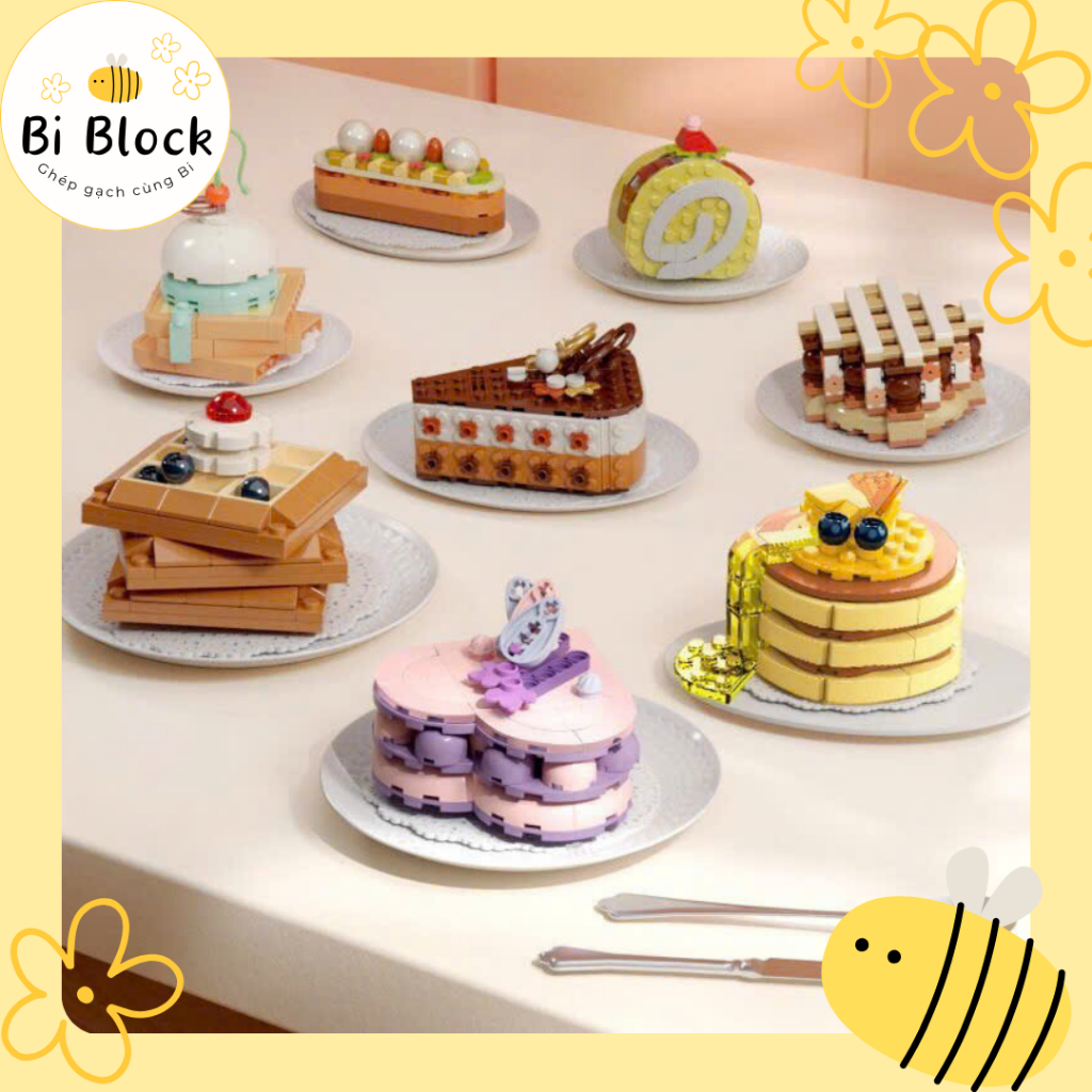 Bộ lắp ráp building blocks Bánh Kem Pancake Mô hình 3D Miniblock lắp ...