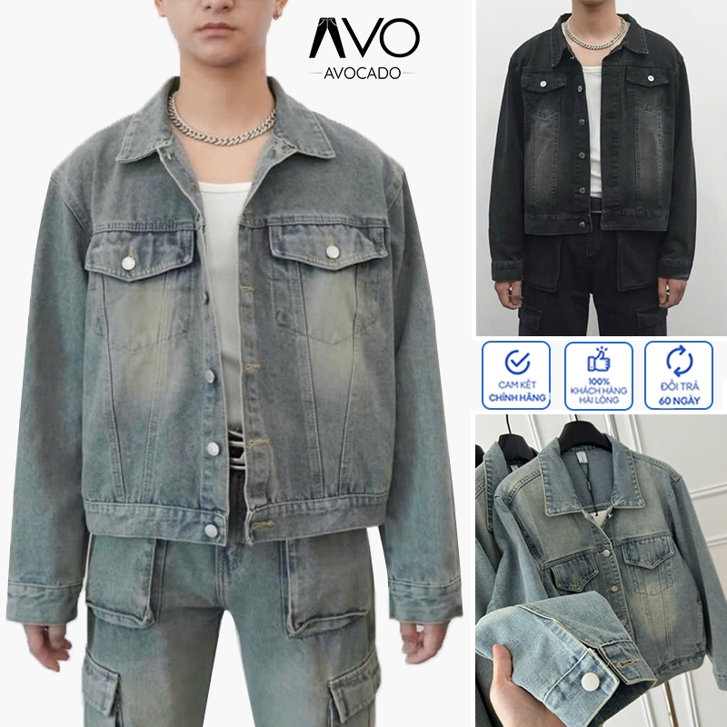 Áo Khoác Jean Bò Denim jacket nam nữ form Boxy Unisex Avocado wash màu ...