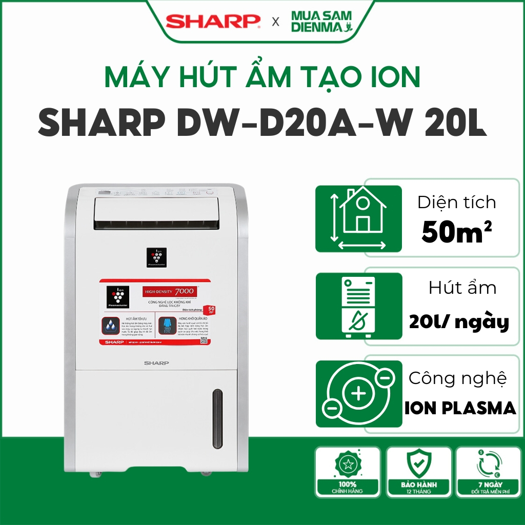 Máy hút ẩm Sharp DW-D20A-W | Máy hút ẩm tạo ion Sharp D20A công suất 20 ...