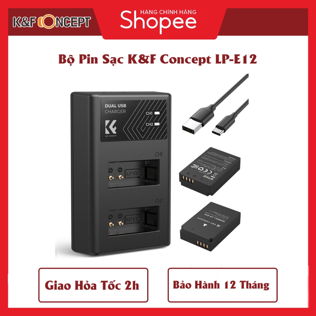 Bộ Pin Sạc K&F Concept LP-E12 1100mAh Dành Cho Máy Ảnh Canon EOS M, M2 ...