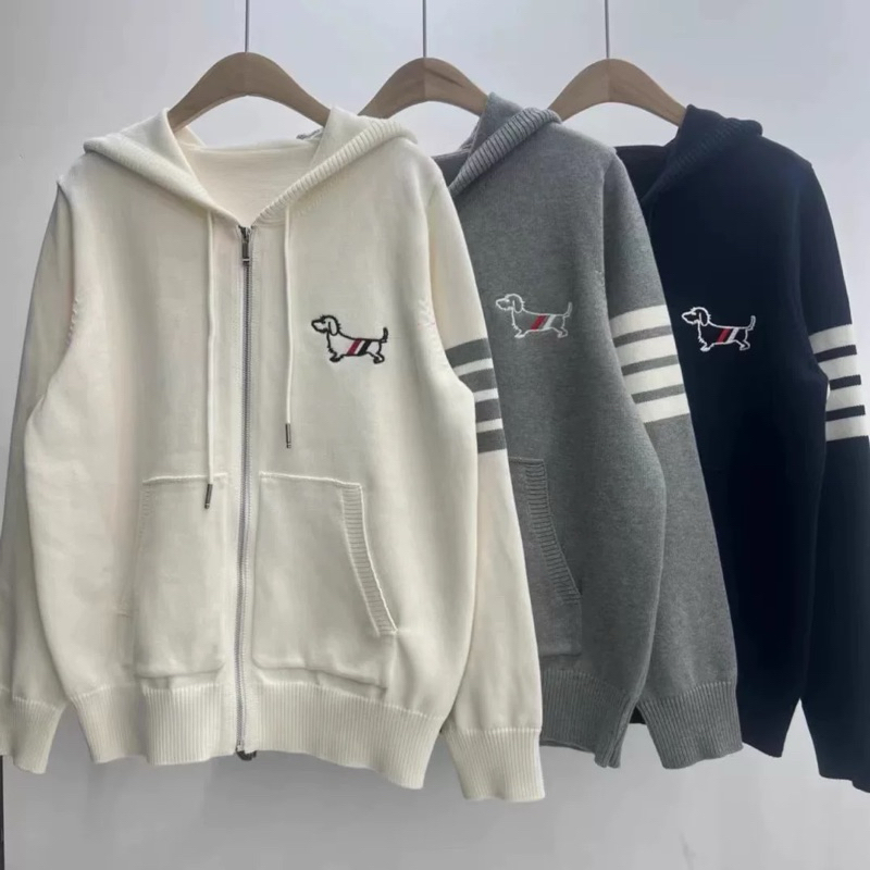 Áo khoác len mũ thome logo cún nhỏ sọc tay | Shopee Việt Nam