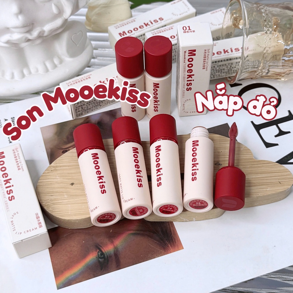 [MOOEKISS] Son Kem Bùn Mooekiss Nắp Đỏ, Nhung Mờ Mịn Môi, Không Lộ Vân ...