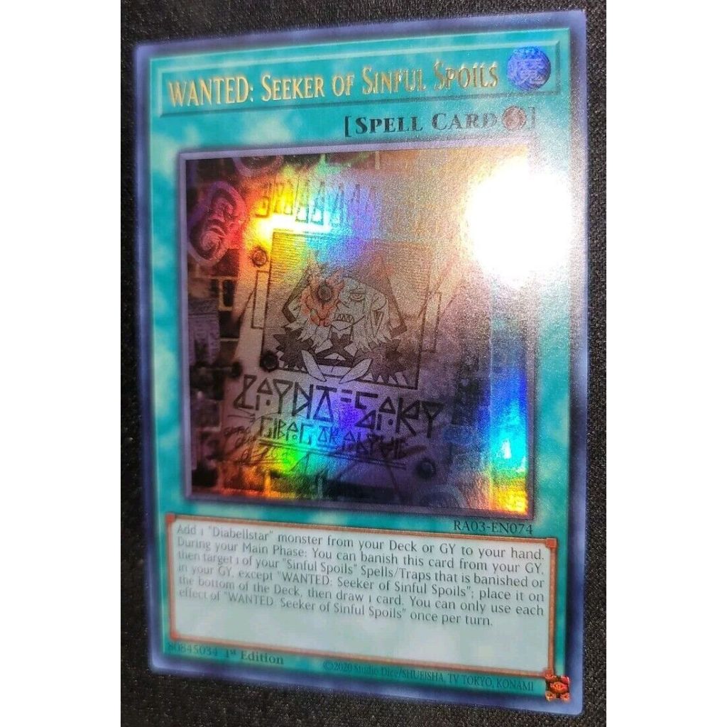 super ultra rare lá bài thẻ bài Yugioh WANTED Seeker of Sinful Spoils - Tặng bọc bài nhựa bảo ...