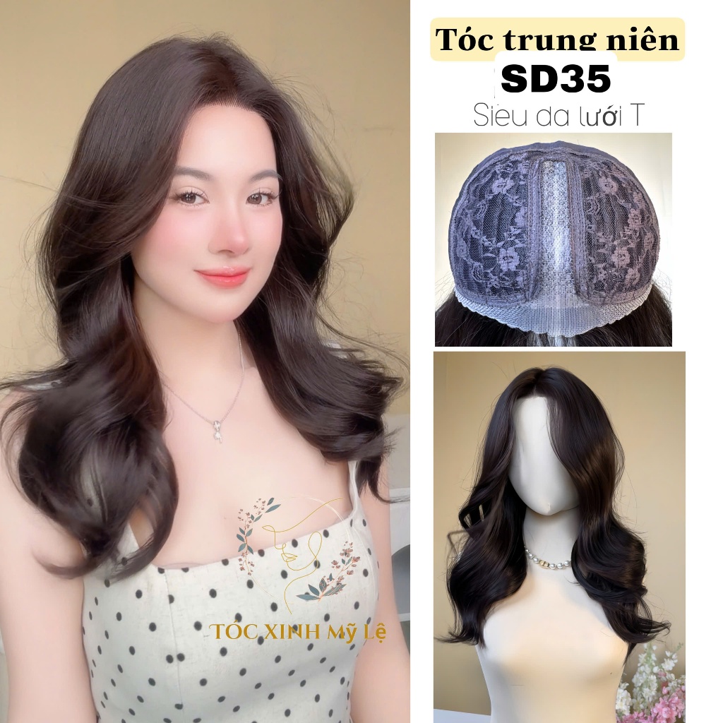 TÓC GIẢ SIÊU DA ĐẦU TRUNG NIÊN SD35 LƯỚI CHỮ T dài 35cm Chất sợi tơ nhân tạo cao cấp, TÓC XINH ...