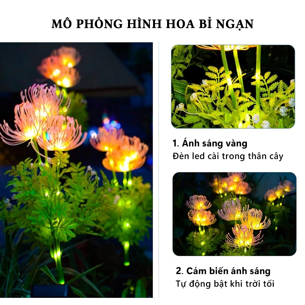 Đèn Trang Trí Sân Vườn Chống Nước Năng Lượng Mặt Trời 1 Cành 3 Bông Hoa ...