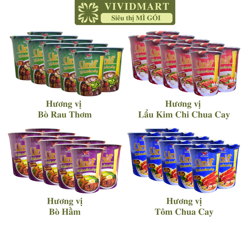 [SET 10 LY] - UNI-PRESIDENT - Mì Unif ly 4 vị: Bò Rau Thơm, Lẩu Kim Chi ...
