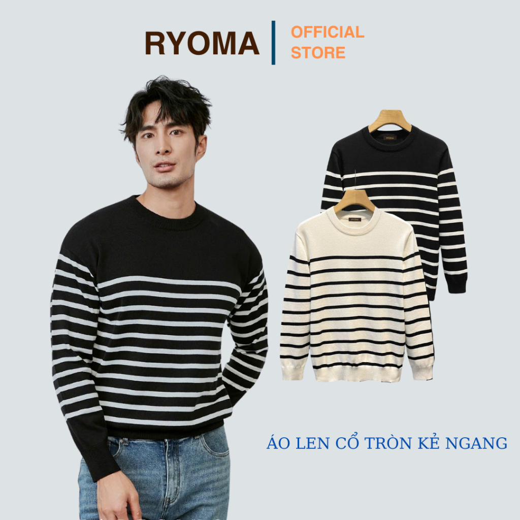 Áo len nam cổ tròn kẻ sọc ngang RYOMA, chất len lông thỏ mềm mịn, phong cách trẻ trung NLH-16 ...