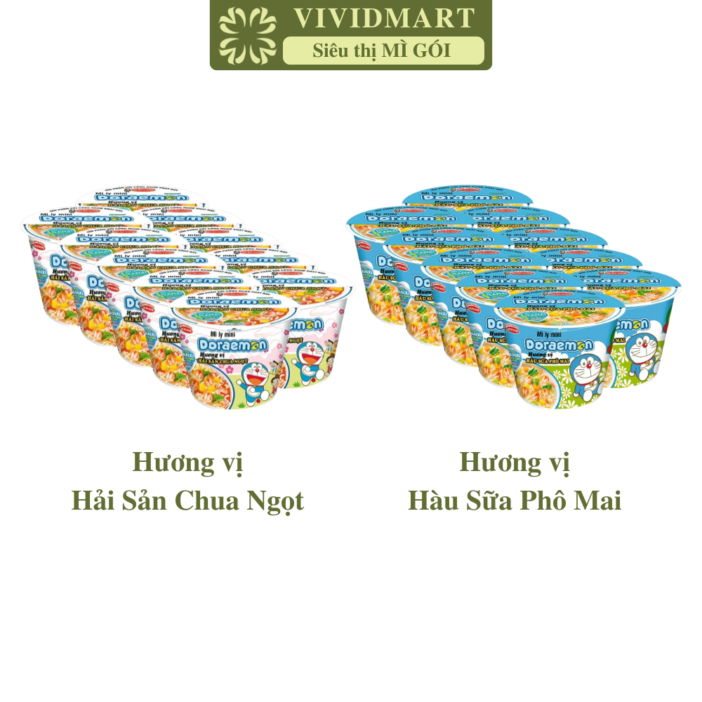 [SET 10 LY] - ACECOOK - Mì ly mini Doraemon 2 vị: Hải Sản Chua Ngọt, Hàu Sữa Phô Mai (48-53g/ly ...