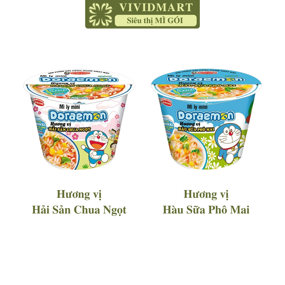 [LY LẺ] - ACECOOK - Mì ly mini Doraemon 2 vị: Hải Sản Chua Ngọt, Hàu Sữa Phô Mai (48-53g/ly ...