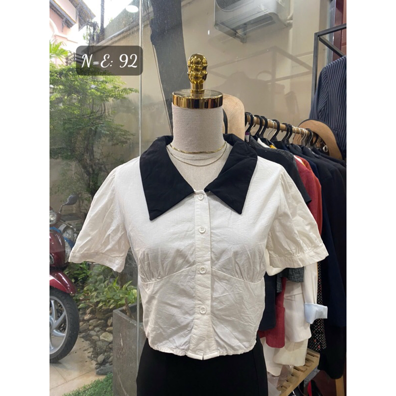 [N: ngực] Áo sơ mi crop top / croptop tay ngắn np32 | Shopee Việt Nam