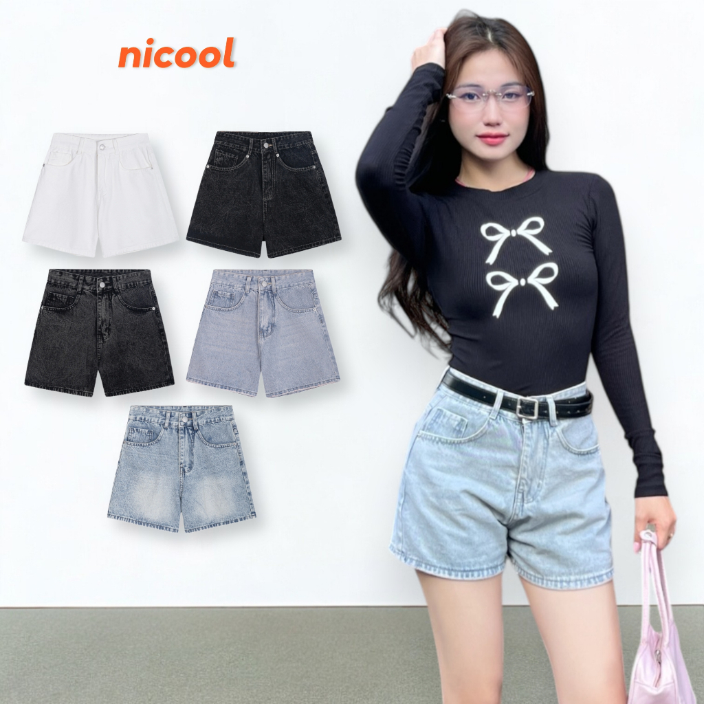 Quần short jeans nữ NICOOL, quần đùi nữ form ngắn trẻ trung năng động N41-D2 | Shopee Việt Nam