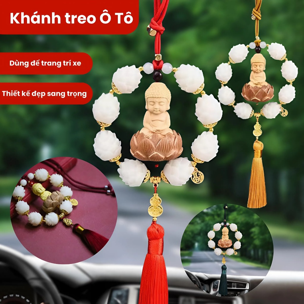 Khánh Treo Ô Tô Tượng Phật Liên Hoa Trắng, Dây Trang Trí Gương Xe Hơi ...