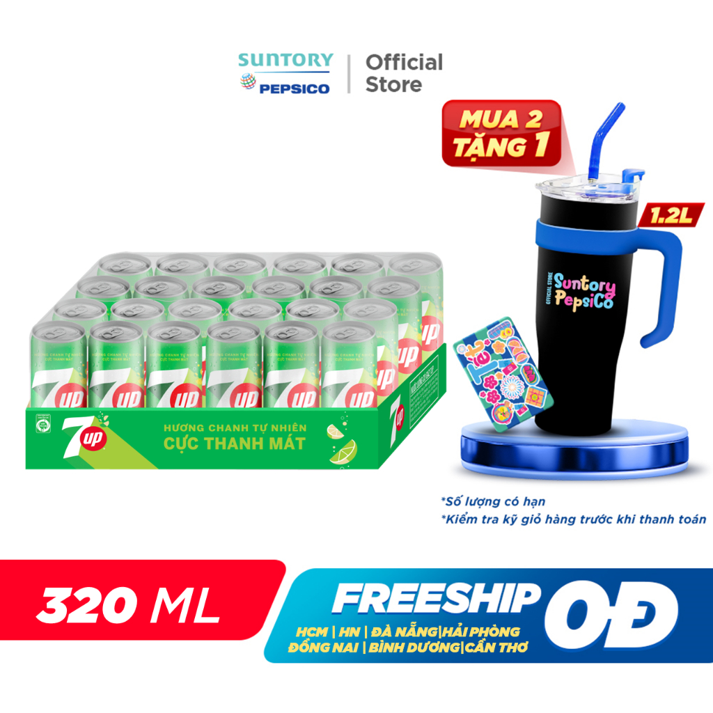[Giao sau Tết]Thùng 24 Lon Nước Ngọt Có Gaz 7Up Lon Xanh (320ml/lon ...